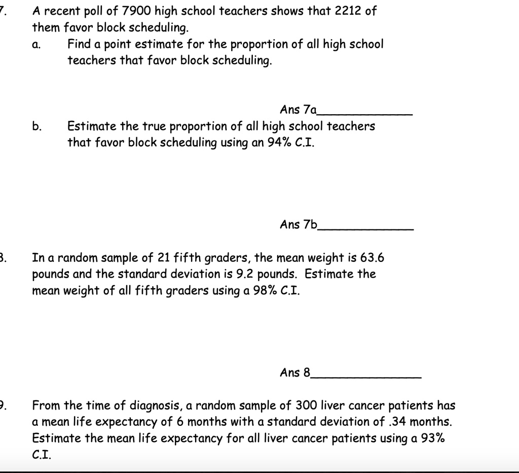 SOLVED: A recent poll of 7900 high school teachers shows that 2212 of ...