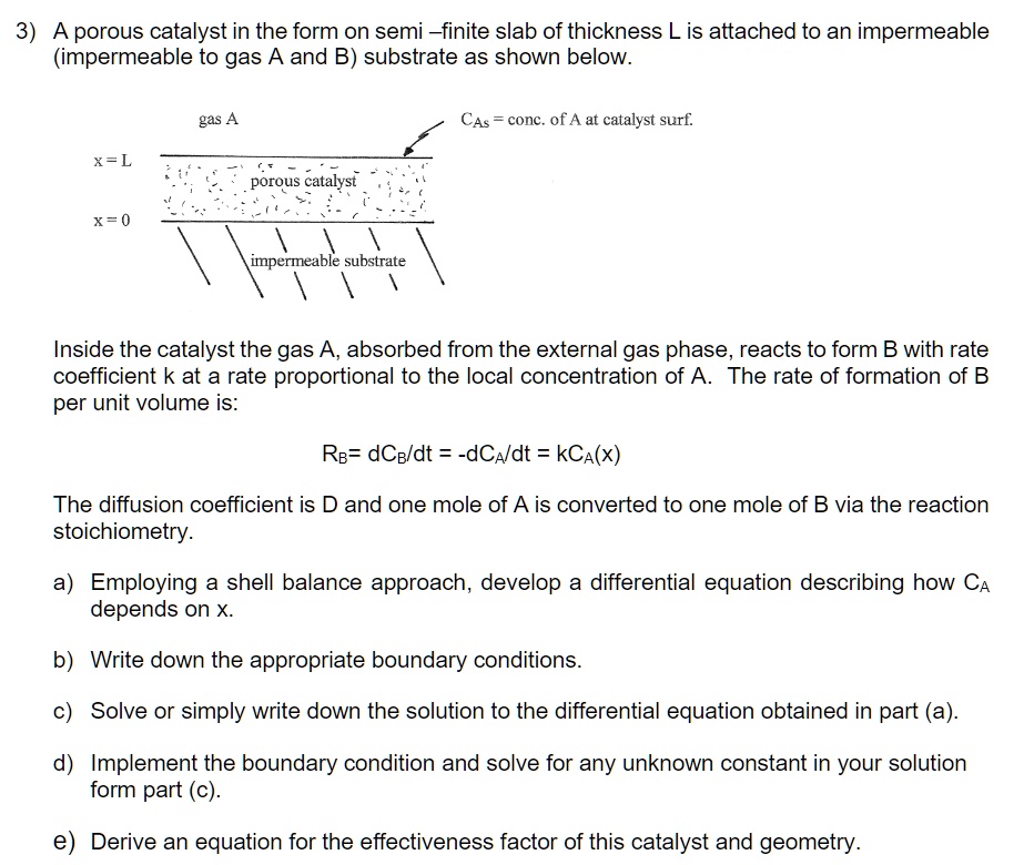 SOLVED: A porous catalyst in the form of a semi-finite slab of ...