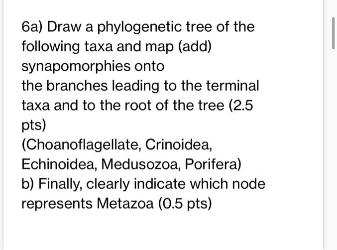6a draw a phylogenetic tree of the following taxa and mapadd ...