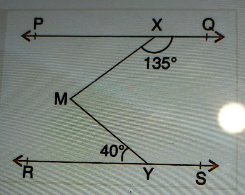 SOLVED: In the given figure, if PQ || RS, angle MXQ = 135Â°, and angle MYR = 40Â°, find angle ...