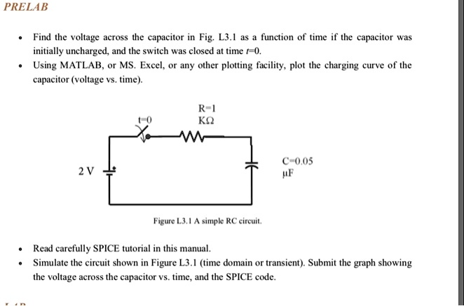 SOLVED: PRELAB Find the voltage across the capacitor in Fig. L3.1 as a ...