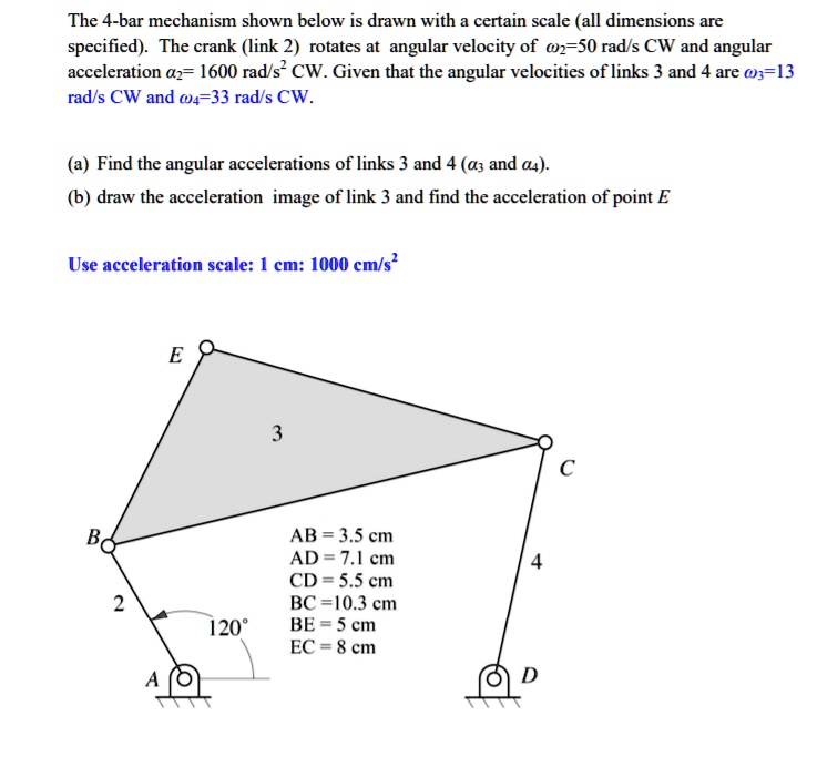 SOLVED: The 4-bar mechanism shown below is drawn with a certain scale ...