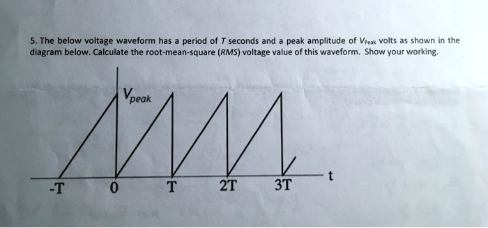 5. The below voltage waveform has a period of T seconds and a peak ...