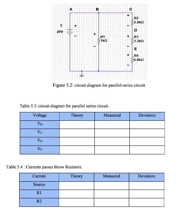 SOLVED: Use Multisim to solve the circuit with 10V instead of 20V and fill the tables. R2 2.2kÎ ...