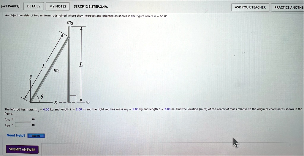 an object consists of two uniform rods joined where they intersect and ...