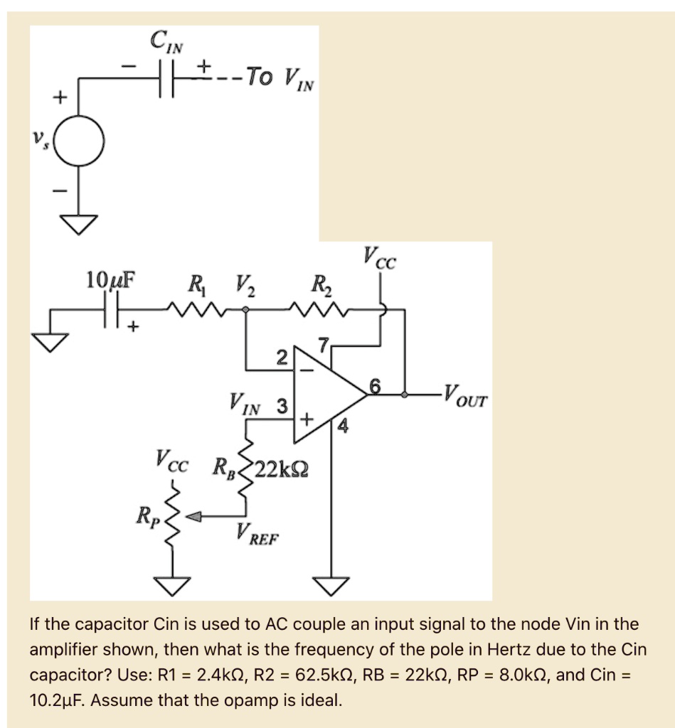 SOLVED: CIN + - TO VIN CC 10uF R, V2 R, 3 OU7 N CC R > 22kÎ© If the ...