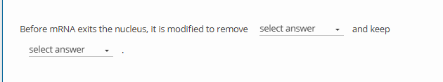 Before mRNA exits the nucleus, it is modified to remove select answer ...