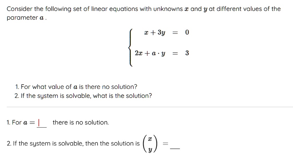 Consider the following set of linear equations with unknowns c and y at different values of the ...