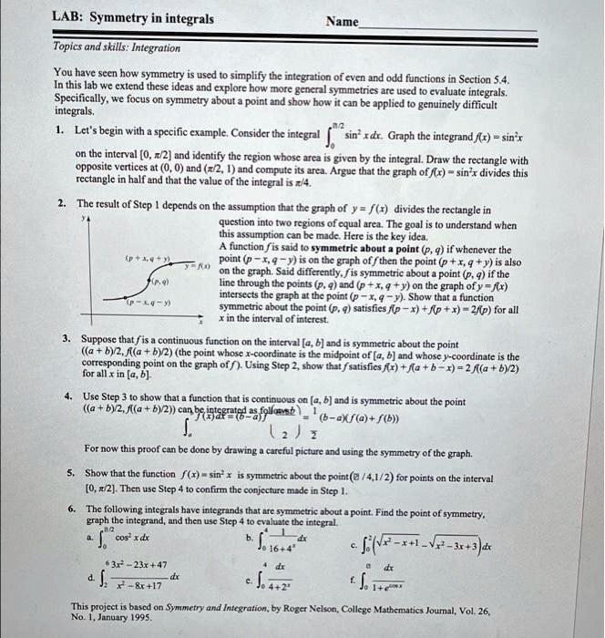 SOLVED: LAB: Symmetry in Integrals Name Topics and Skills: Integration ...