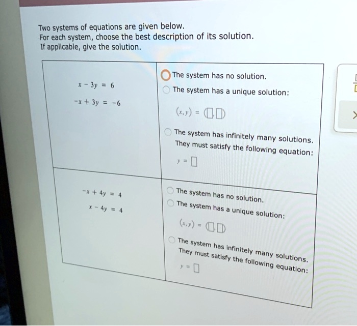 SOLVED: Two systems of equations are given below: For each system ...
