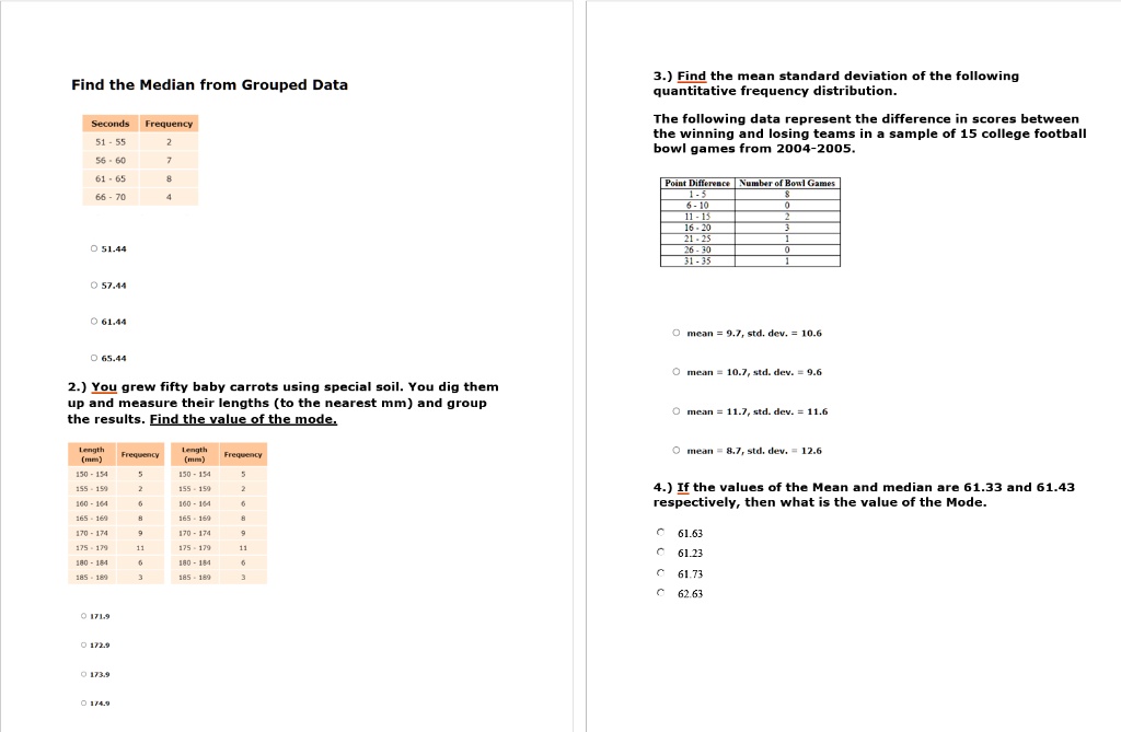SOLVED: 3.) Find the mean standard deviation of the following ...