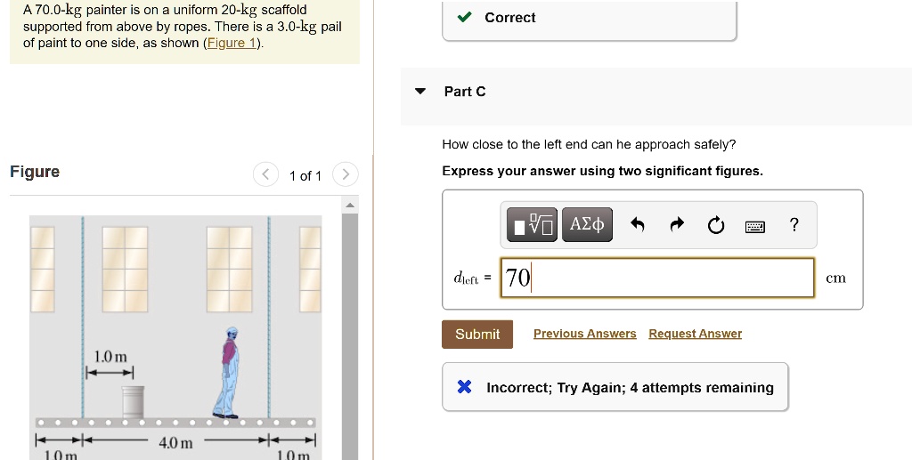 SOLVED: A 70.0-kg painter is on a uniform 20-kg scaffold supported from ...