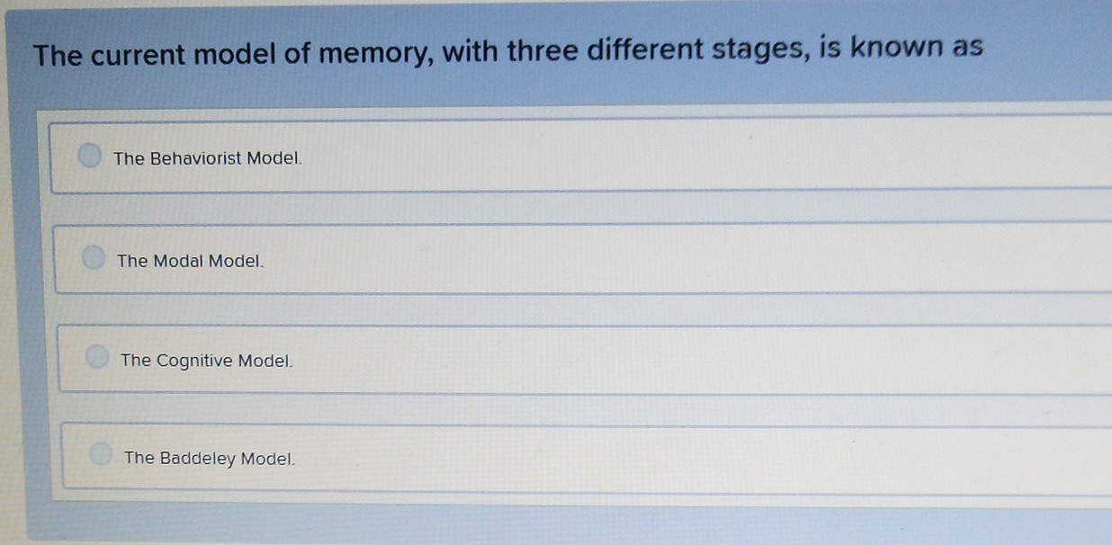 The current model of memory, with three different stages, is known as ...