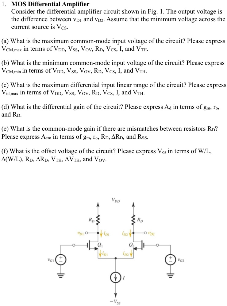 mos differential amplifier consider the differential amplifier circuit ...