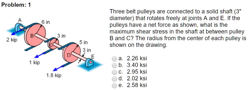 Problem: 1 Three belt pulleys are connected to a solid shaft (3 ...