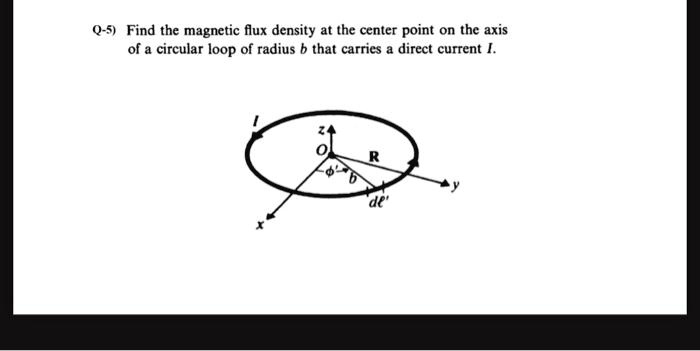 Q-5 Find the magnetic flux density at the center point on the axis of a circular loop of radius ...