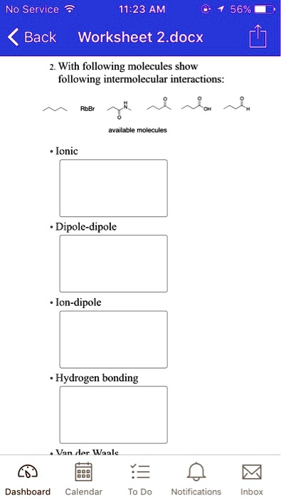 no service 1123 am 56 back worksheet 2docx with following molecules ...
