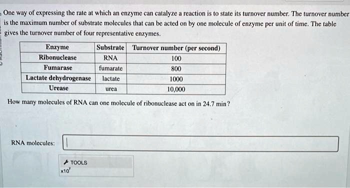 SOLVED: One way of expressing the rate at which an enzyme can catalyze ...