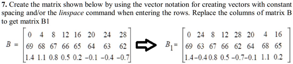 Solved Matlab Programming 7 Create The Matrix Shown Below By Using The Vector Notation For