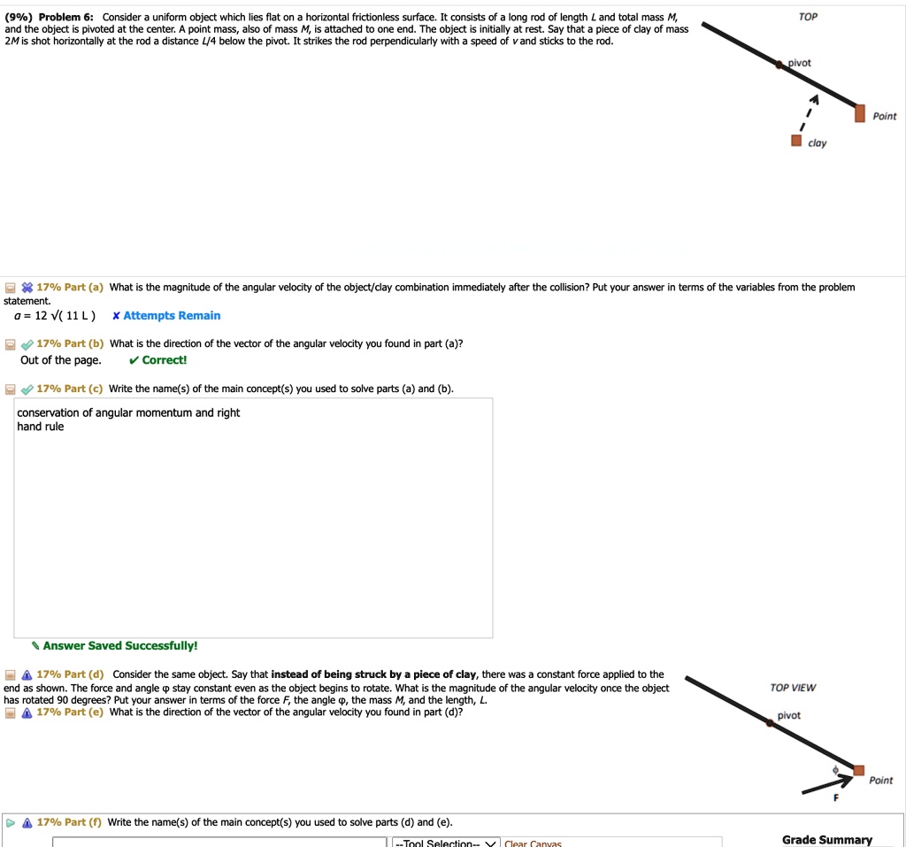 (9%) Problem 6: Consider a uniform object which lies flat on a horizontal frictionless surface ...