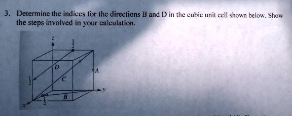 SOLVED: Determine the indices for the directions B and D in the cubic unit cell shown below ...