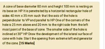 A cone of base diameter 80 mm and height 100 mm is resting on its base ...