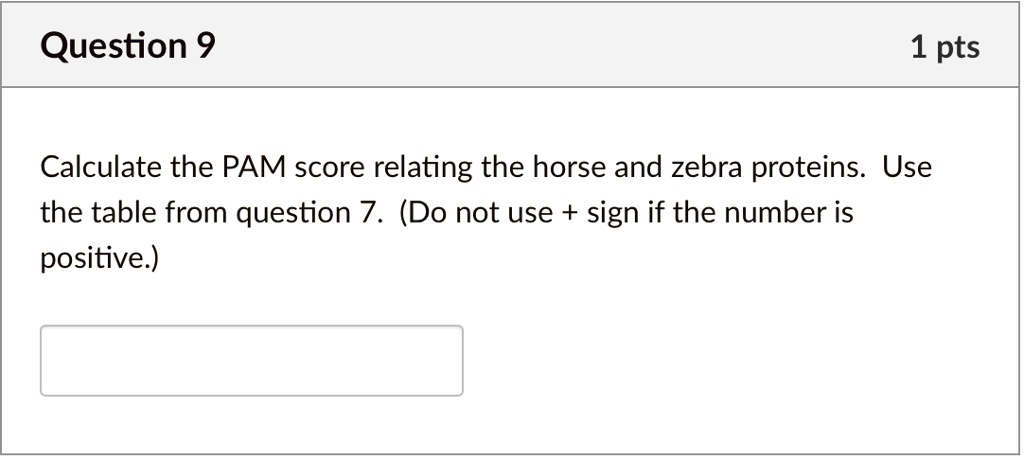 SOLVED: Question 9 1 pts Calculate the PAM score relating the horse and ...