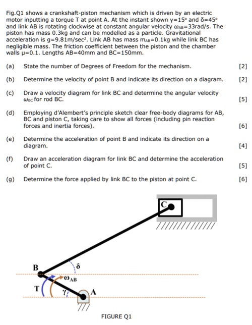 SOLVED: Fig.Q1 shows a crankshaft-piston mechanism which is driven by ...
