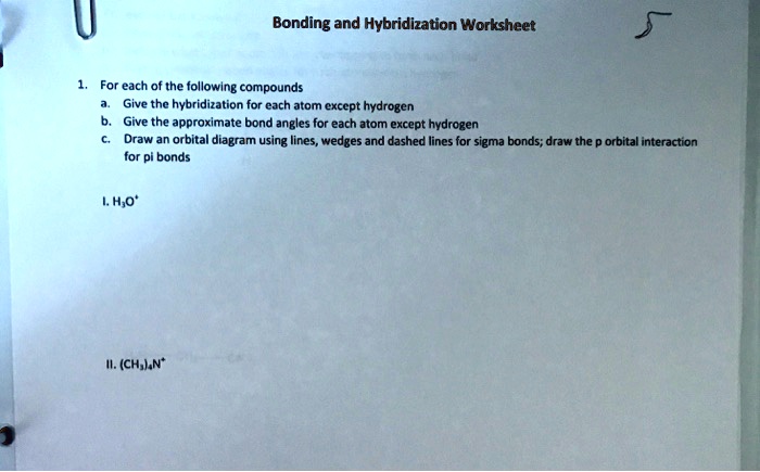 SOLVED: Bonding and Hybridization Worksheet For each of the following ... SOLVED: Bonding and Hybridization Worksheet For each of the following ...