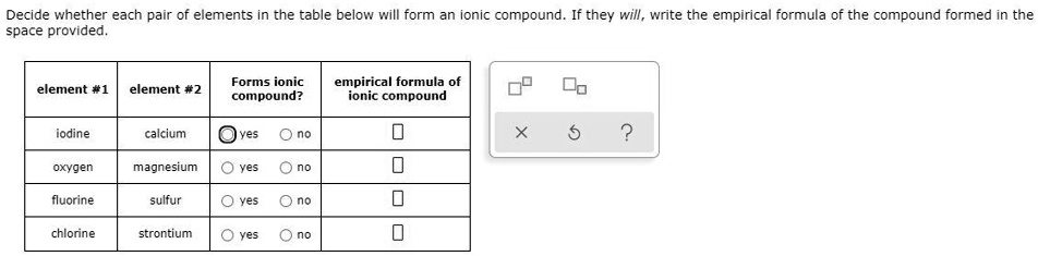 SOLVED: Text: Decide whether each pair of elements in the table below ...