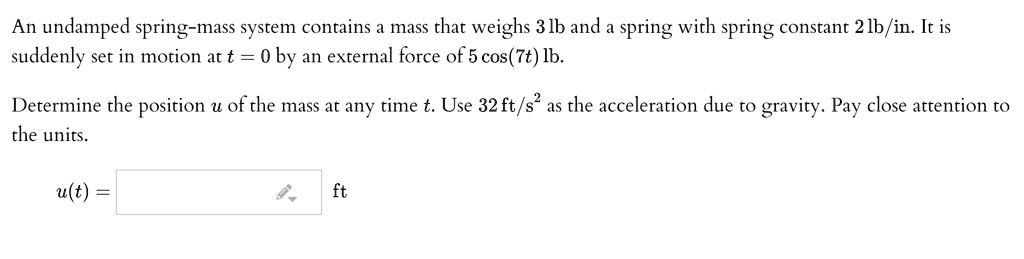 SOLVED:An undamped spring-mass system contains a mass that weighs 3lb ...