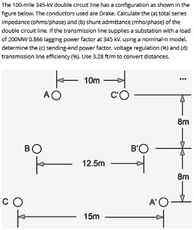 SOLVED: The 100-mile 345-kV double circuit line has a configuration as ...