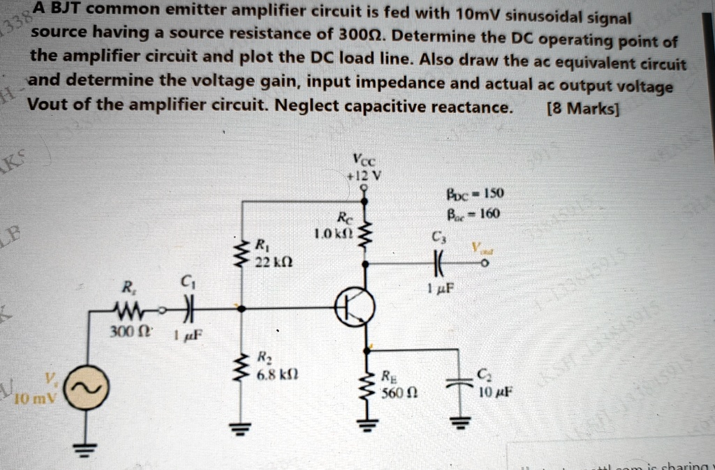 a bjt common emitter amplifier circuit is fed with 10mv sinusoidal ...
