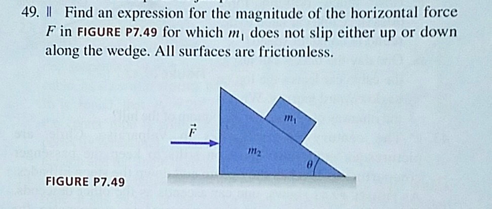 SOLVED: 49. Find an expression for the magnitude of the horizontal force F in FIGURE P7.49 for ...