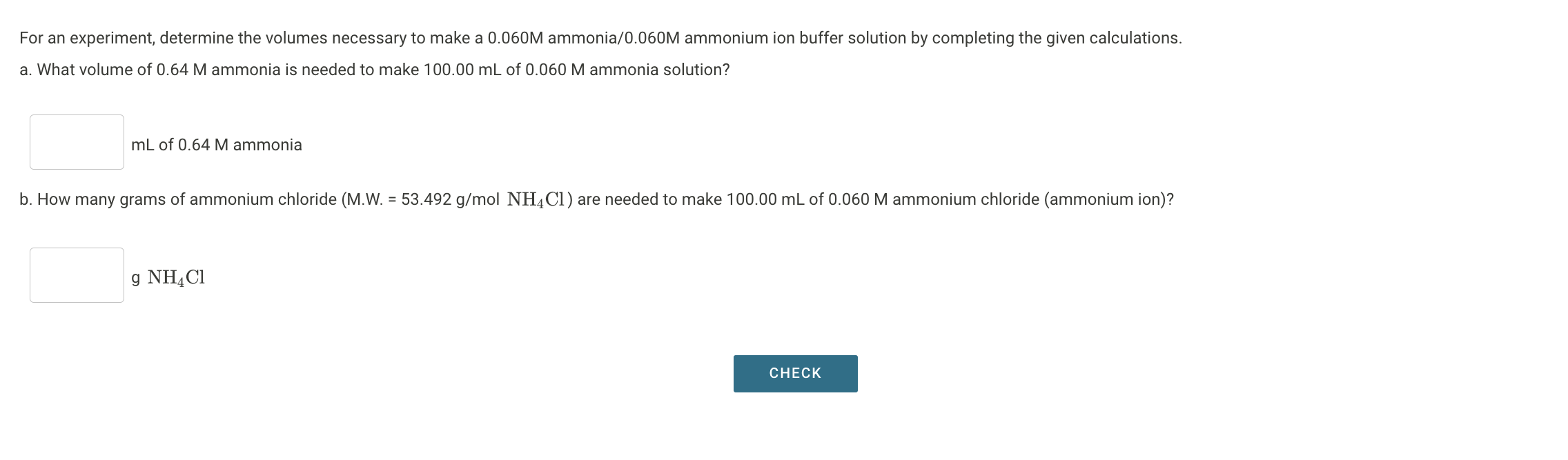 SOLVED: For an experiment, determine the volumes necessary to make a 0. ...