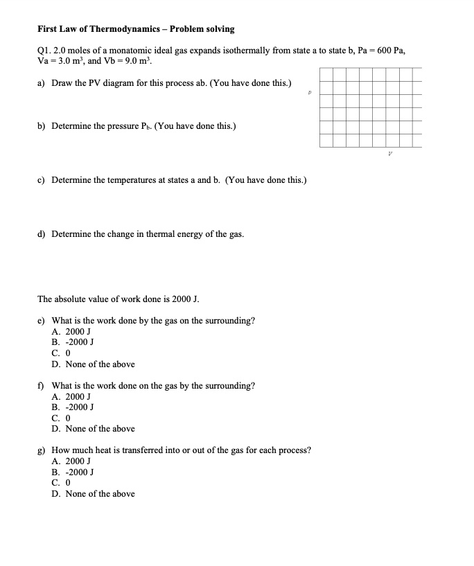first law of thermodynamics problem solving 0120 moles of monatomic ...