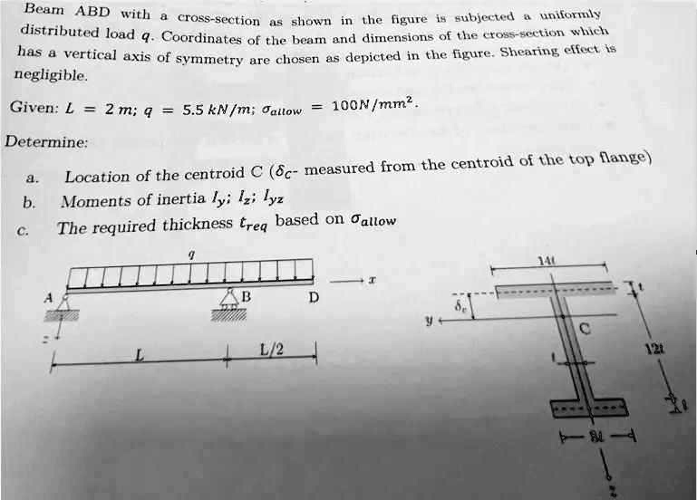 SOLVED: negligible. Determine: Location of the centroid C( c- measured ...