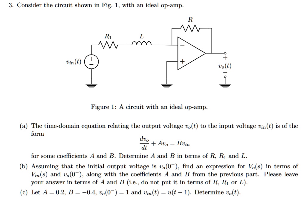 SOLVED: Consider the circuit shown in Fig. 1, with an ideal op-amp. R ...