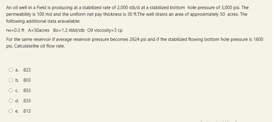An oil well in a Field is producing at a stabilized rate of 2,000 stb/d ...