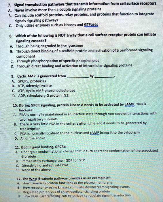 SOLVED: Signal transduction pathways that transmit information from ...