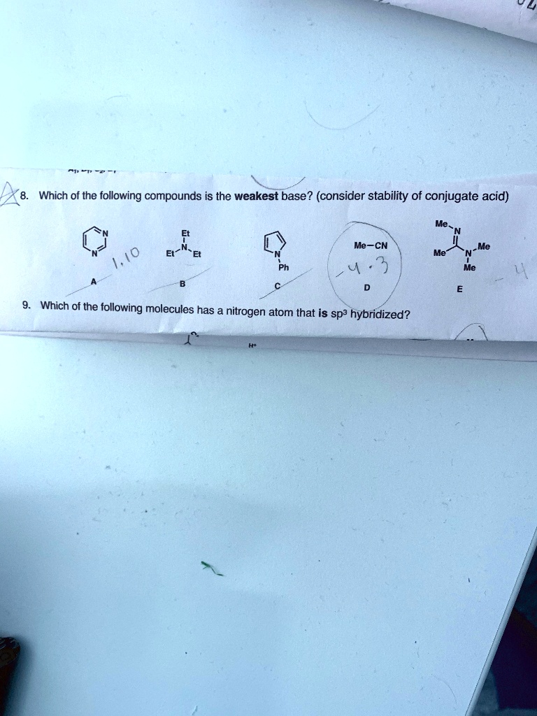 SOLVED: Which of the following compounds is the weakest base? (consider ...