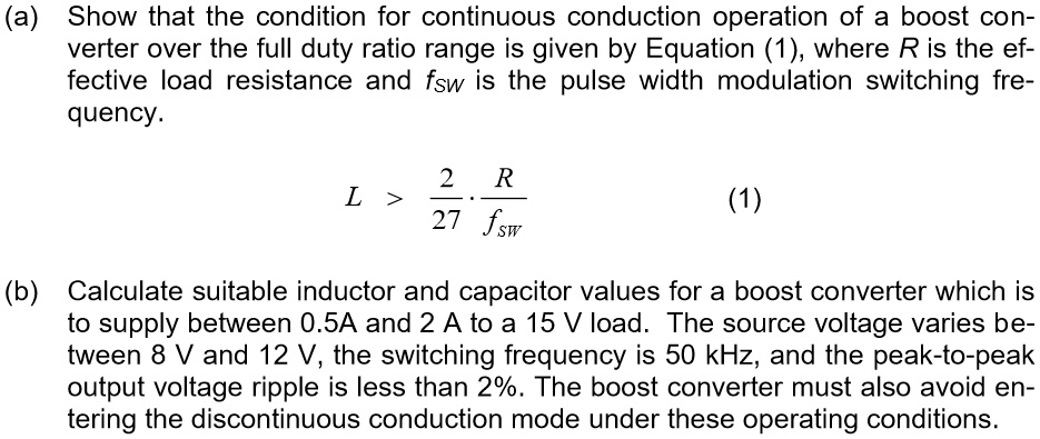 SOLVED: (a) Show that the condition for continuous conduction operation ...