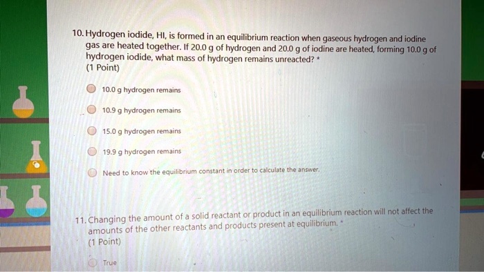 Hydrogen iodide (HI) is formed in an equilibrium reaction when gaseous ...