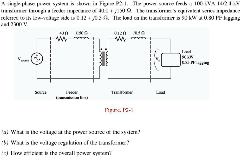 SOLVED: A single-phase power system is shown in Figure P2-I. The power source feeds a 100-kVA 14 ...
