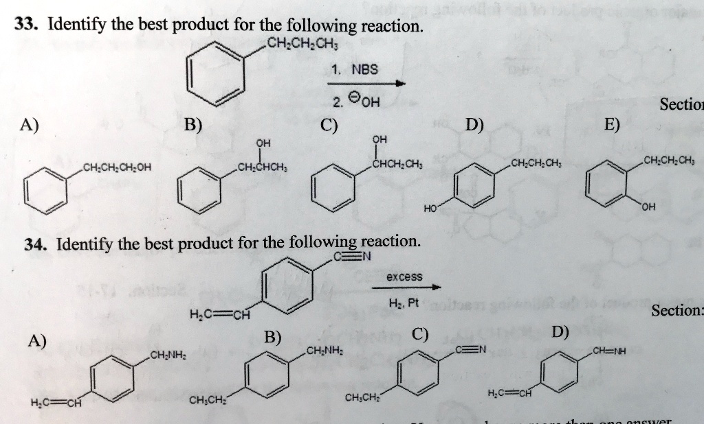 SOLVED: 33. Identify the best product for the following reaction: CHCH=CH + NBS + H2O A) OH OH ...