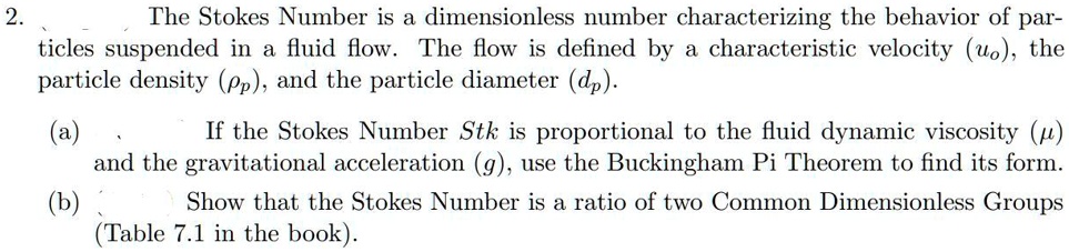 SOLVED: The Stokes Number is a dimensionless number characterizing the ...