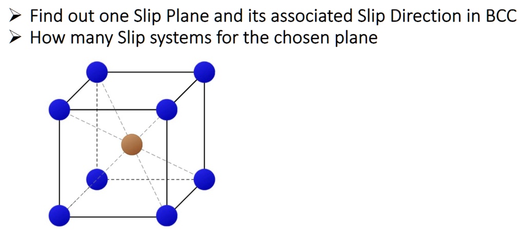 Find out one Slip Plane and its associated Slip Direction in BCC How many Slip systems for the ...