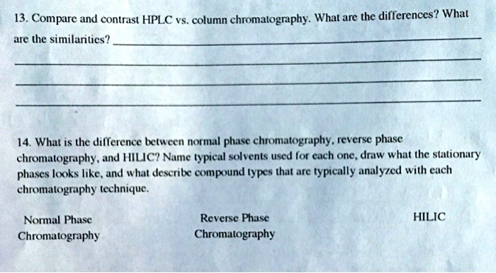 SOLVED: 13. Compare and contrast HPLC vs. column chromatography: What ...