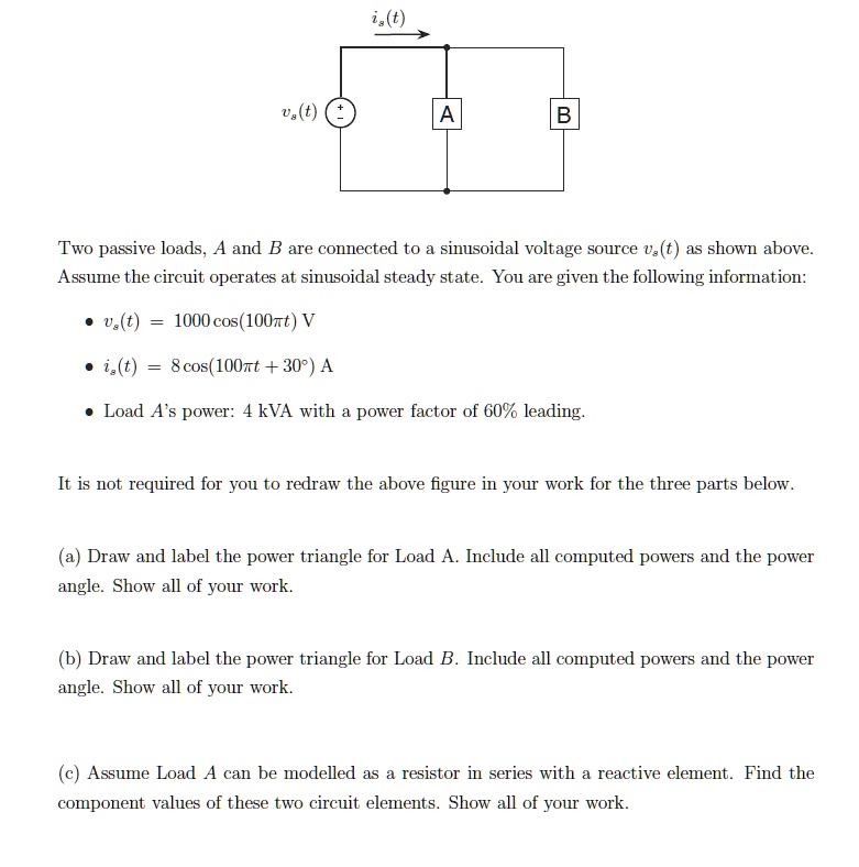 ig(t) Us(t) A B Two passive loads, A and B are connected to a ...