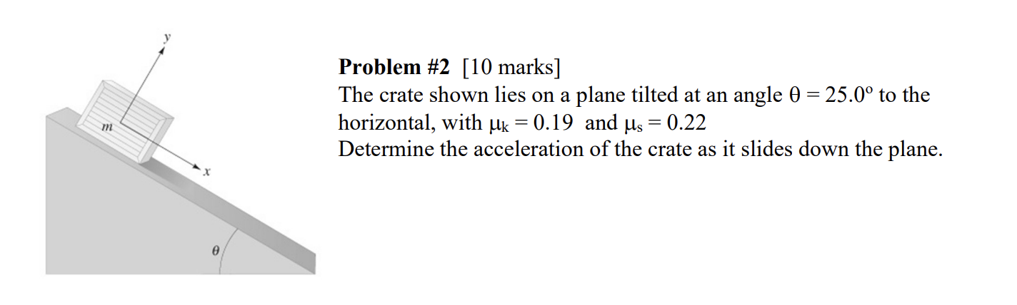 the crate shown lies on a plane tilted at an angle 250o to the horizontal with k 019 and s 022 ...